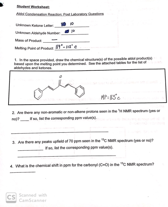 Solved Student Worksheet: Aldol Condensation Reaction: Post | Chegg.com