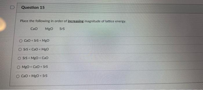 Solved Place the following in order of increasing magnitude | Chegg.com