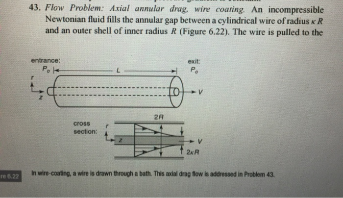 Solved 43. Flow Problem: Axial annular drag, wire coating. | Chegg.com