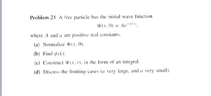 Solved Problem 21 A free particle has the initial wave | Chegg.com
