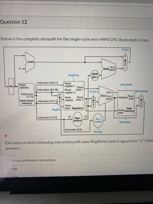 Solved Question 12 Below is the complete datapath for the | Chegg.com