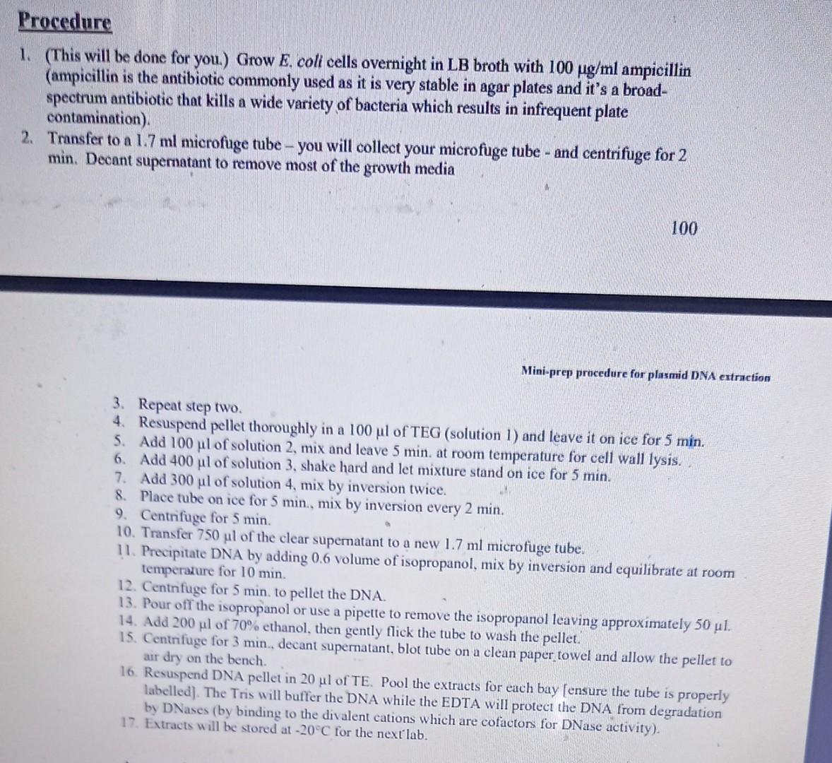 Solved this is an extract from the mini-prep procedure. my | Chegg.com
