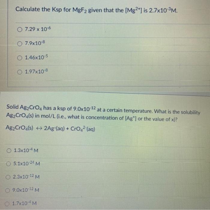 Solved Calculate the Ksp for MgF2 given that the [Mg2+] is | Chegg.com