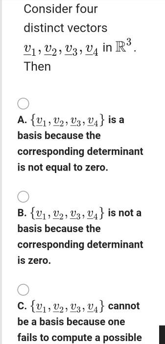 Solved Consider four distinct vectors V1, V2, V3, V4 in R3. | Chegg.com