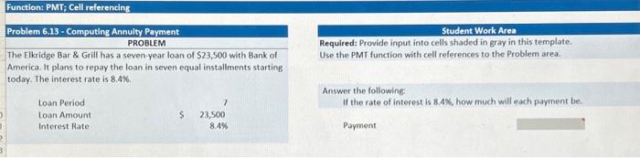 Solved Function: PMT; Cell referencins: Problem 6.13 - | Chegg.com