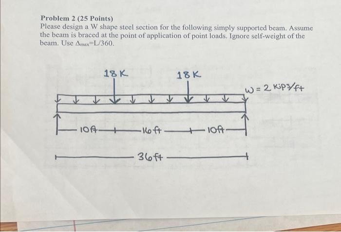 Solved Problem 2 (25 Points) Please design a W shape steel | Chegg.com