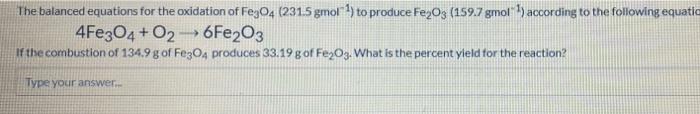 Solved The balanced equations for the oxidation of Fe3O4 | Chegg.com