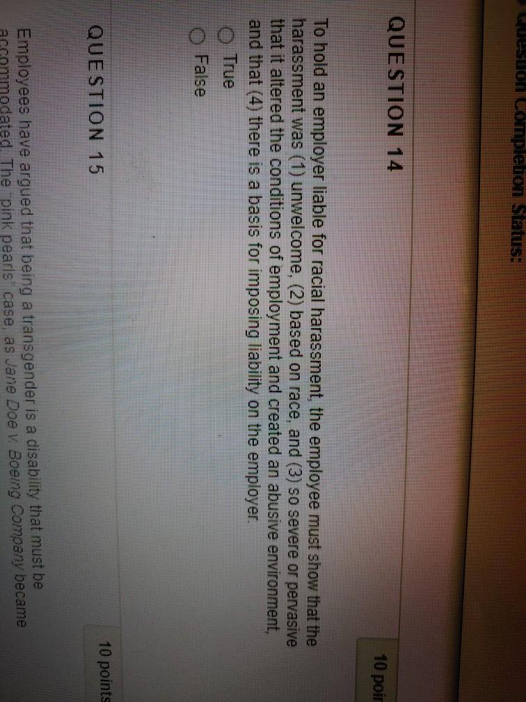 Solved Question completion Status: QUESTION 14 10 poin To | Chegg.com