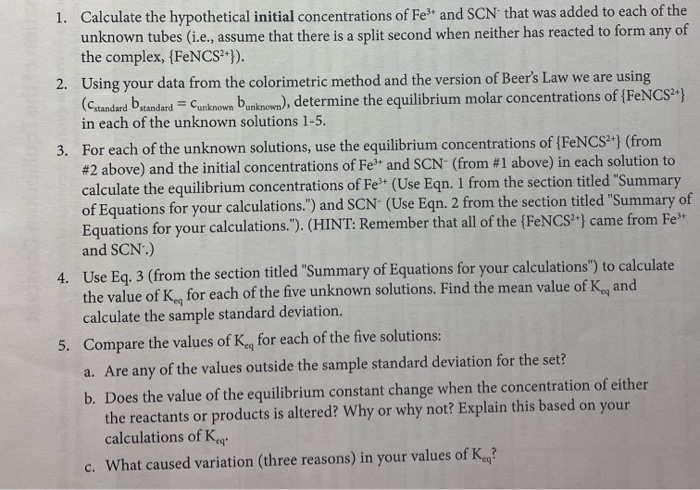 1. Calculate the hypothetical initial concentrations | Chegg.com