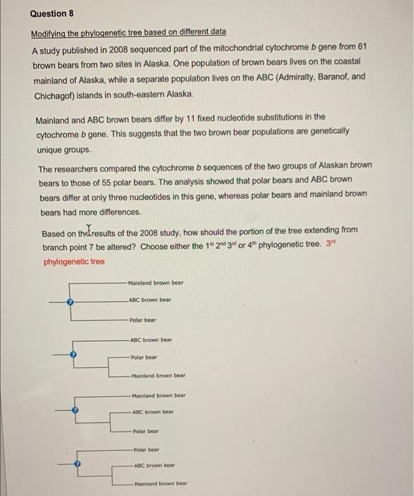 Solved Question 8 Modifying the phylogenetic tree based on | Chegg.com