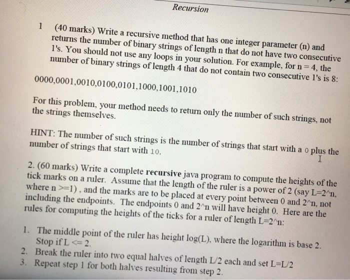 Solved Recursion 1 40 Marks Write A Recursive Method That 0782
