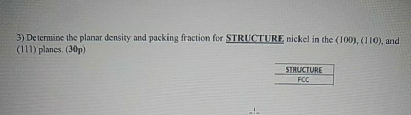 Solved 3) Determine the planar density and packing fraction | Chegg.com