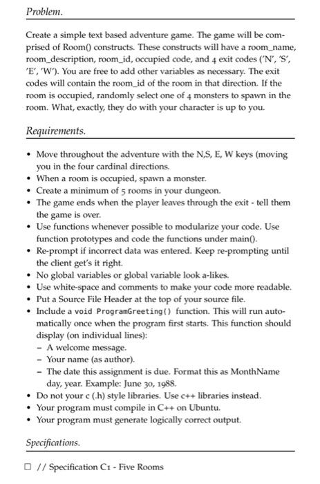 Problem Create A Simple Text Based Adventure Game 