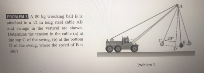 Solved PROBLEM 3 A 80 kg wrecking ball B is attached to a 12 | Chegg.com