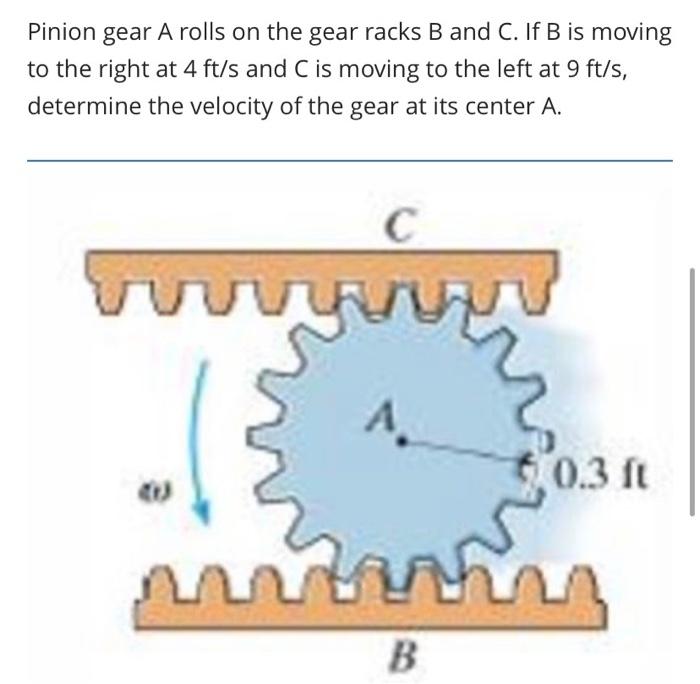 Pinion gear A rolls on the gear racks B and C. If B | Chegg.com