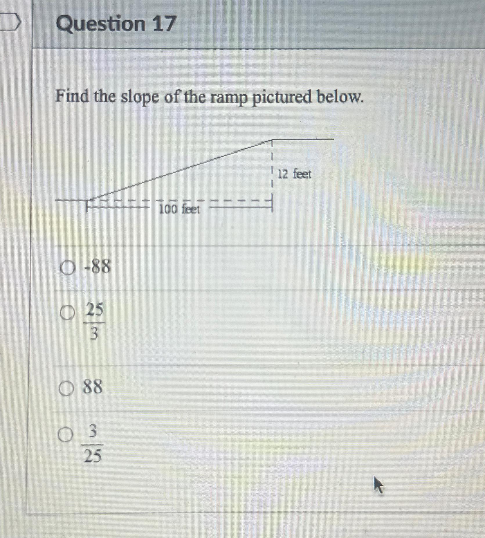 Solved Question 17Find the slope of the ramp pictured | Chegg.com