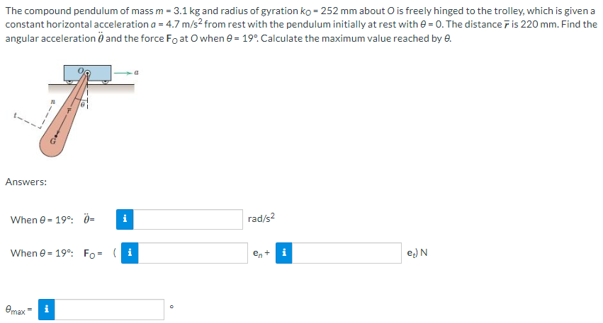 Solved The compound pendulum of mass m=3.1kg ﻿and radius of | Chegg.com