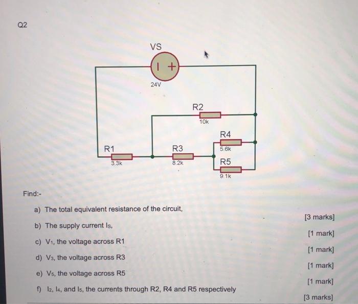 Solved Q2 VS 1 + 24V R2 10k R4 ಜ. R1 R3 5.6k 3.3k 8.2k R5 | Chegg.com