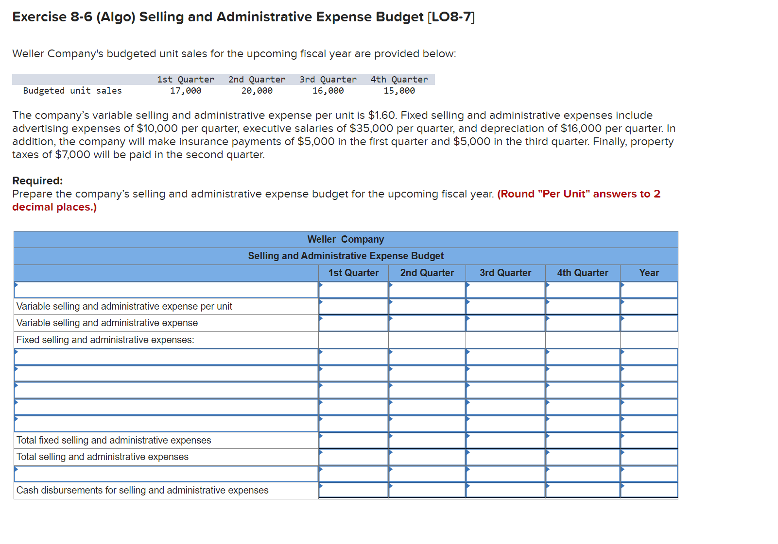 Solved Exercise 8-6 (Algo) ﻿Selling and Administrative | Chegg.com