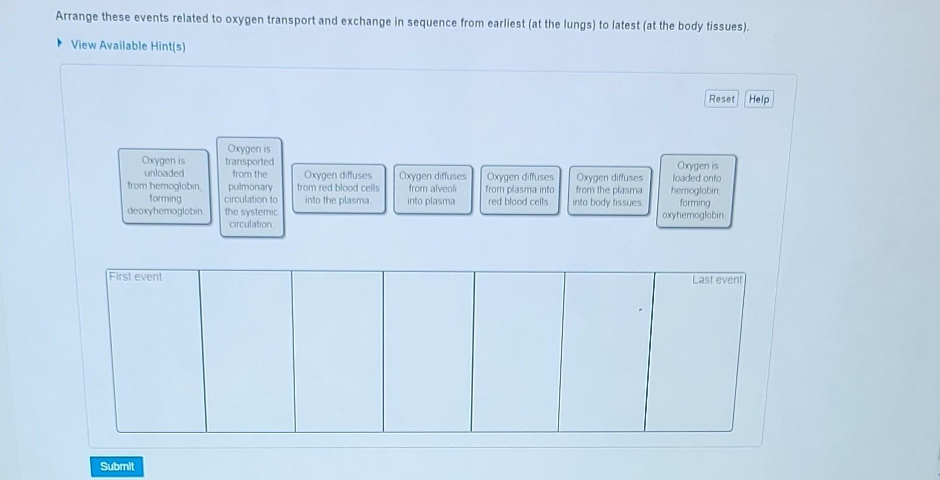 Solved Arrange these events related to oxygen transport and | Chegg.com