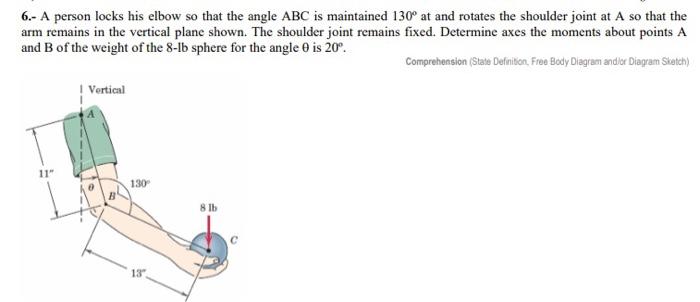 Solved 6.- A person locks his elbow so that the angle ABC is | Chegg.com