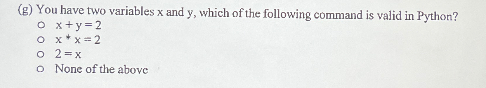 (g) ﻿You have two variables x ﻿and y, ﻿which of the | Chegg.com