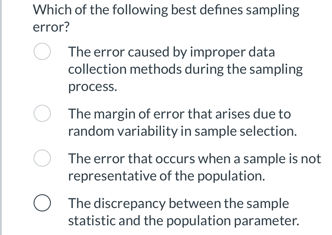 Solved Which of the following best defines sampling | Chegg.com