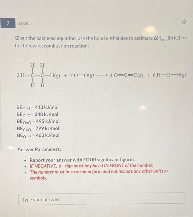 Solved Given the balanced equation, use the bond enthalpies | Chegg.com