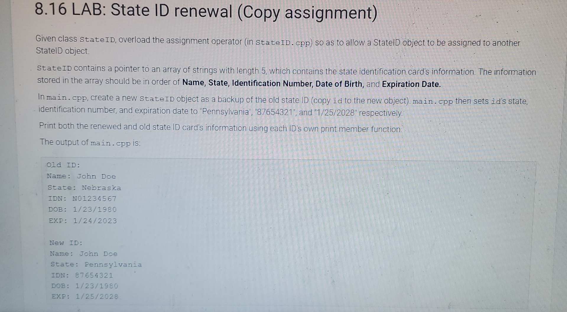 Solved C++ ﻿please8.16 ﻿LAB: State ID renewal (Copy | Chegg.com