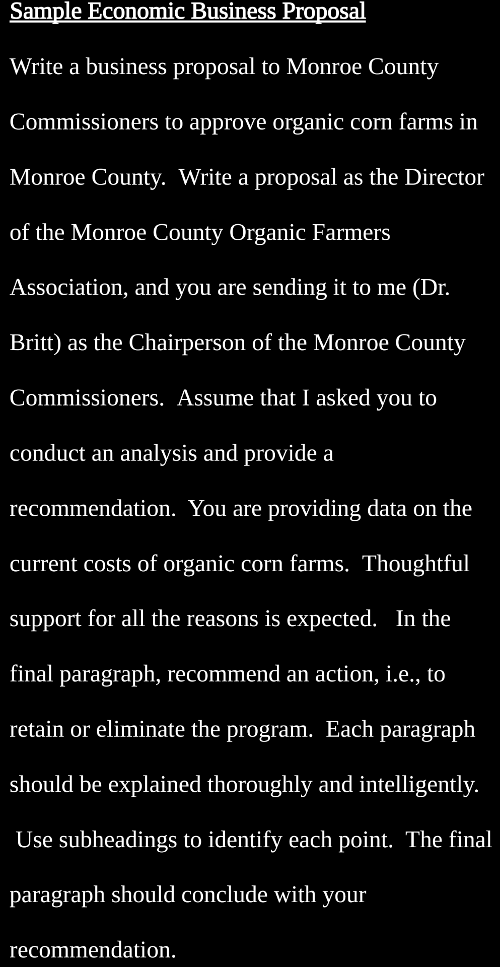 Solved I need some ideas for an economic business proposal. | Chegg.com