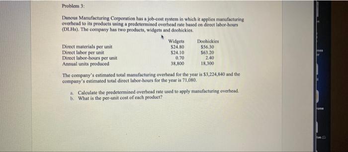 Solved Problem 3: Danous Manufacturing Corporation has a | Chegg.com