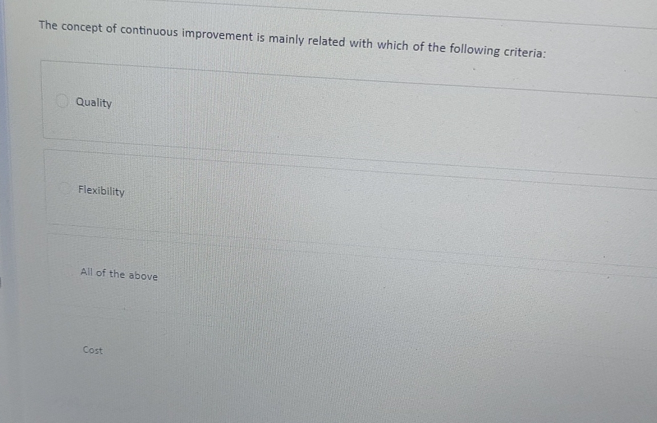 Solved The concept of continuous improvement is mainly | Chegg.com