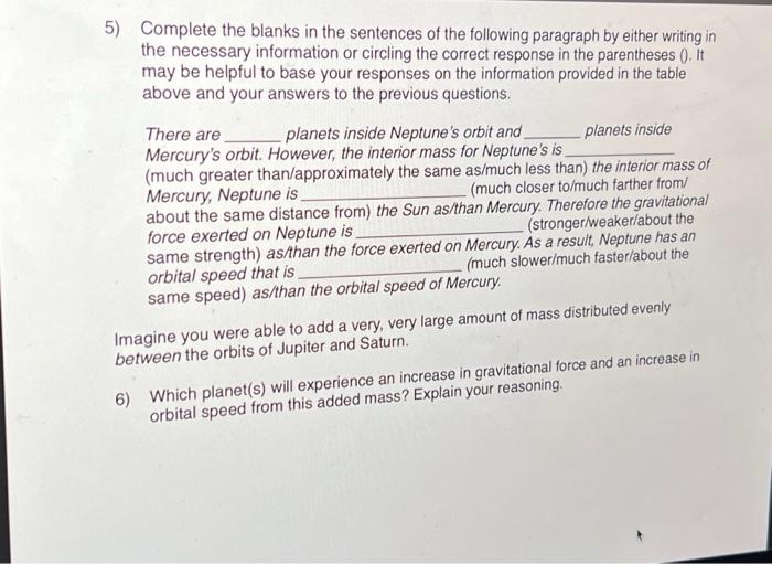 Solved 5) Complete the blanks in the sentences of the | Chegg.com