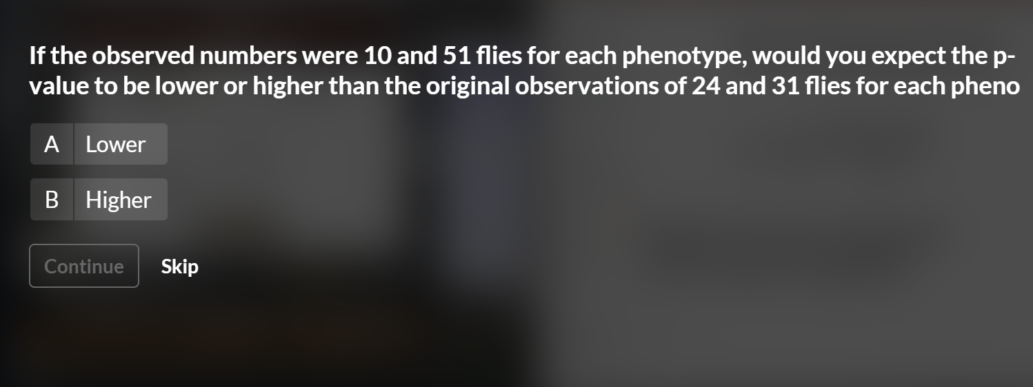 Solved If the observed numbers were 10 ﻿and 51 ﻿flies for | Chegg.com