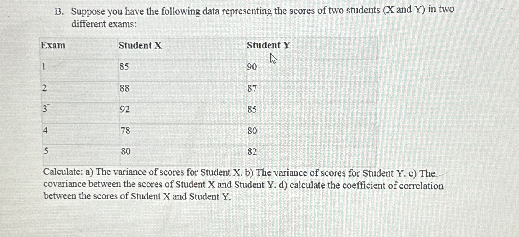 Solved B. ﻿Suppose you have the following data representing | Chegg.com