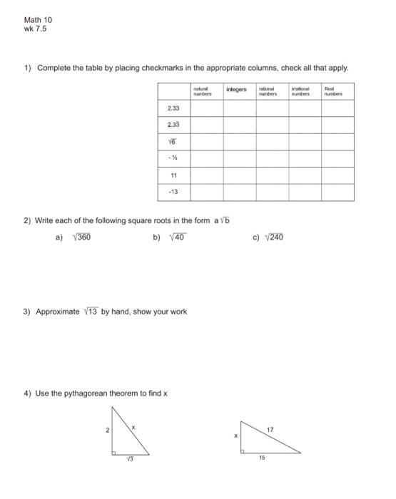 Solved 1) Complete the table by placing checkmarks in the | Chegg.com