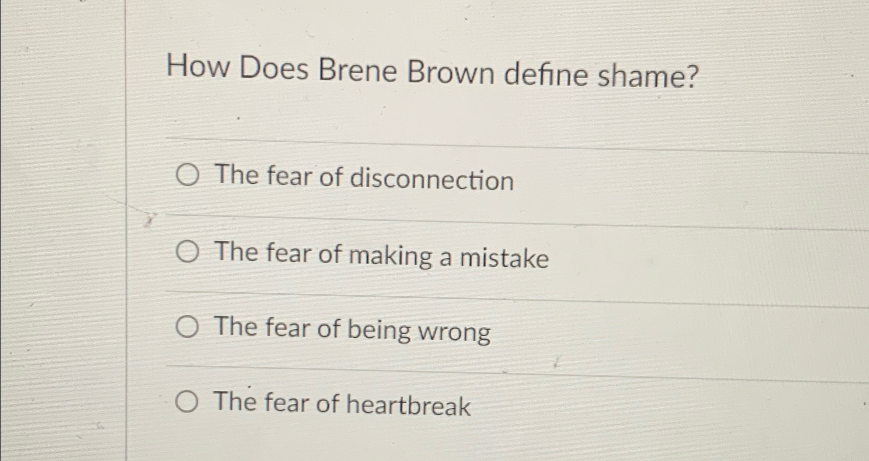 Solved How Does Brene Brown define shame?The fear of | Chegg.com