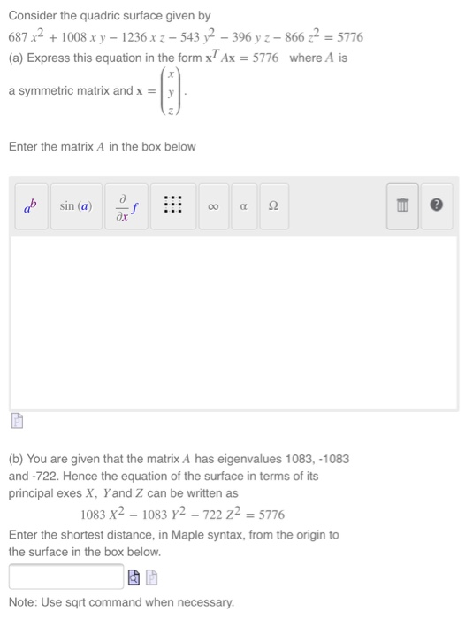 Solved Consider the quadric surface given by 687 x2 + 1008 x | Chegg.com