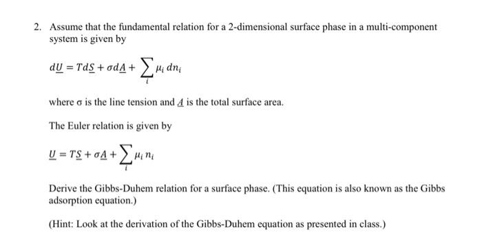 Solved Assume that the fundamental relation for a | Chegg.com