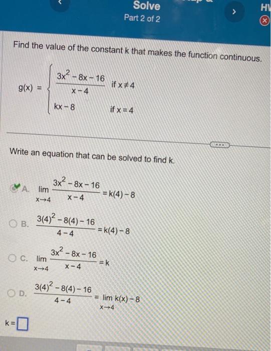 Solved Find the value of the constant k that makes the | Chegg.com