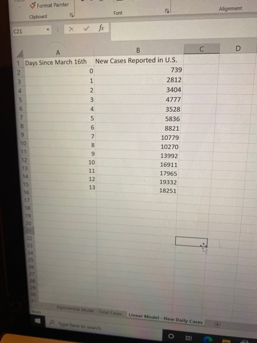 Solved Format Painter Alignment Font Clipboard X C21 C С D А | Chegg.com