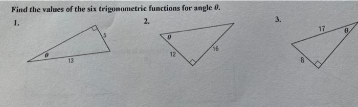 Solved Find the values of the six trigonometric functions | Chegg.com