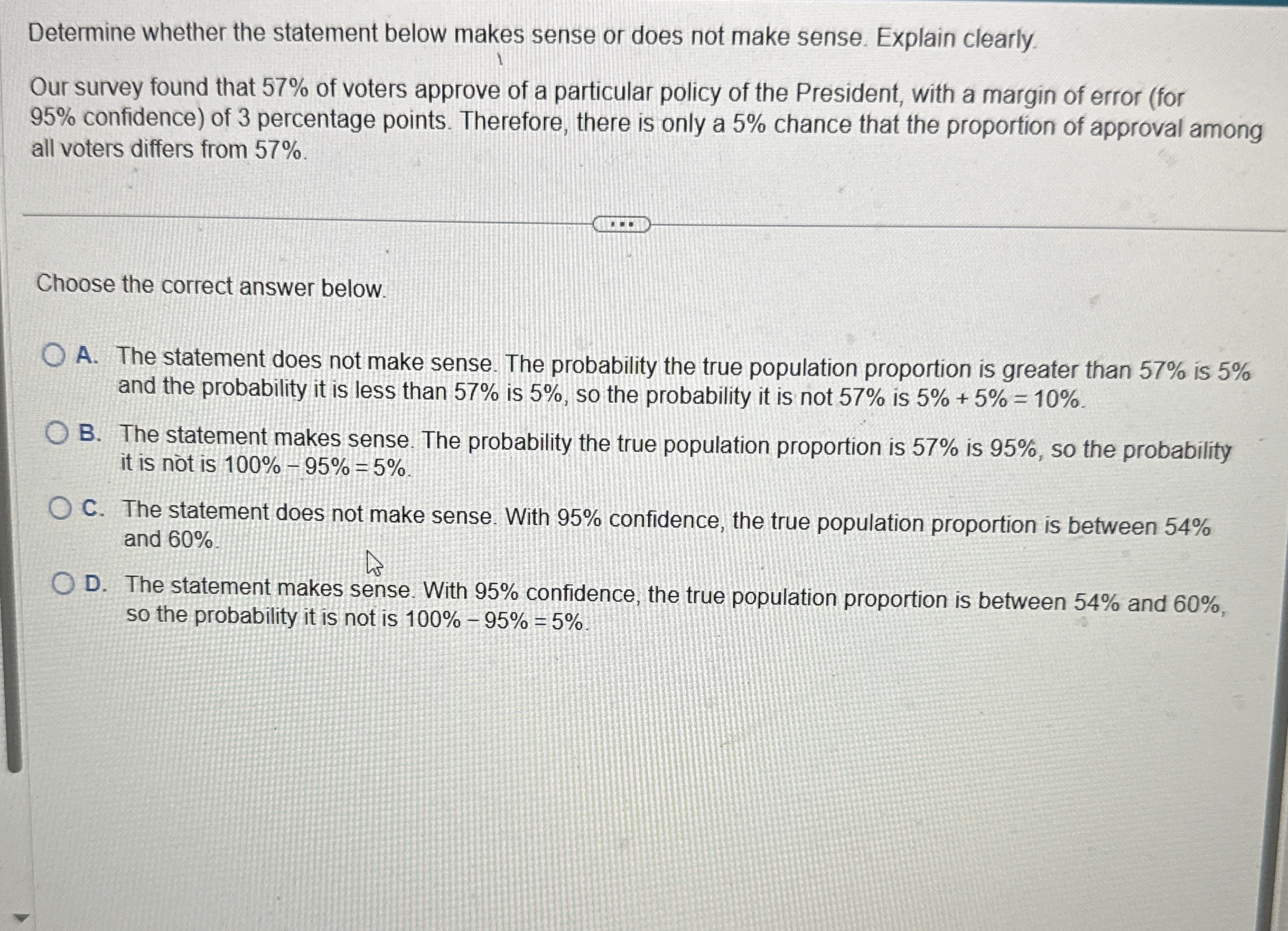 Solved Determine whether the statement below makes sense or | Chegg.com