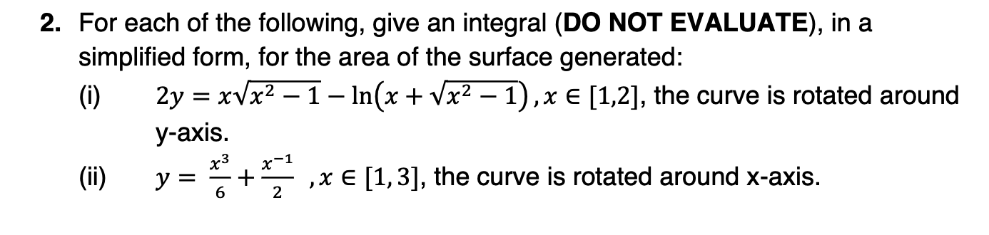 Solved For each of the following, give an integral (DO NOT | Chegg.com