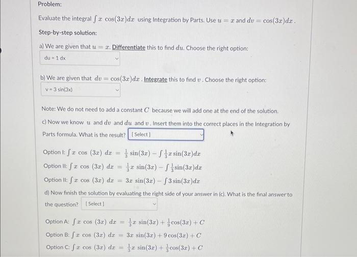 Solved Evaluate the integral ∫xcos(3x)dx using Integration | Chegg.com