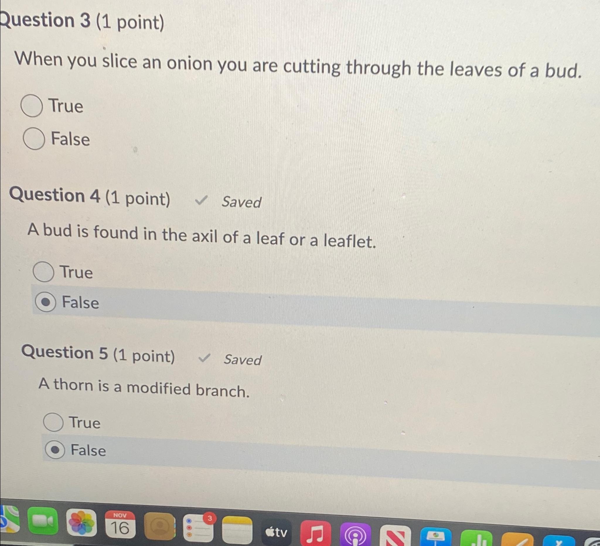 Solved Question 3 (1 ﻿point)When you slice an onion you are | Chegg.com