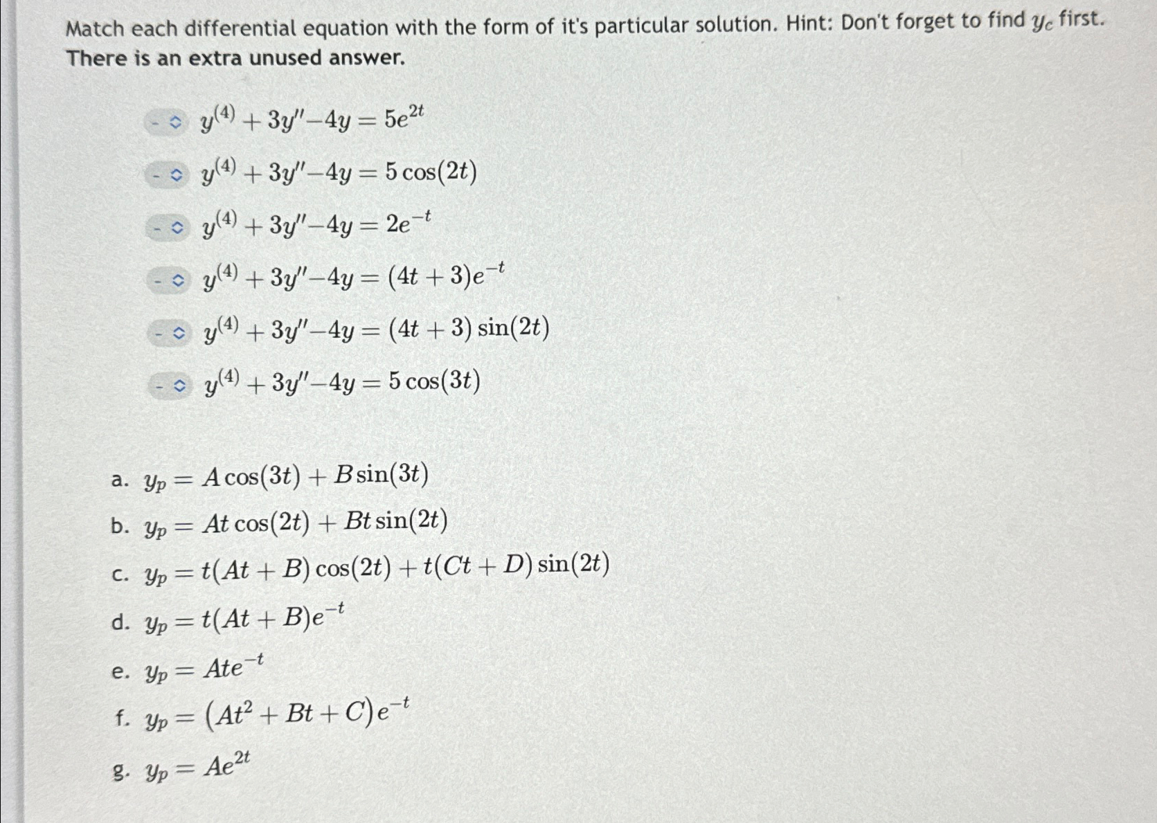 Solved Match each differential equation with the form of | Chegg.com