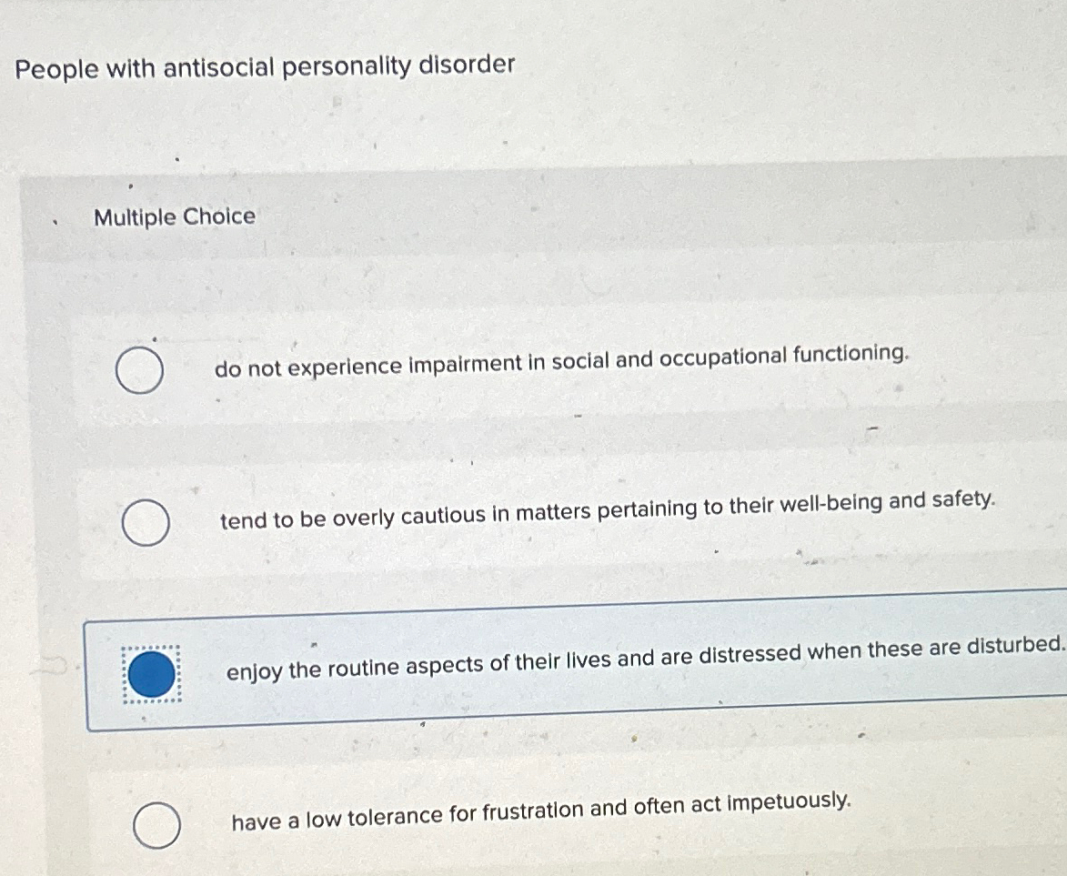 Solved People with antisocial personality disorderMultiple | Chegg.com