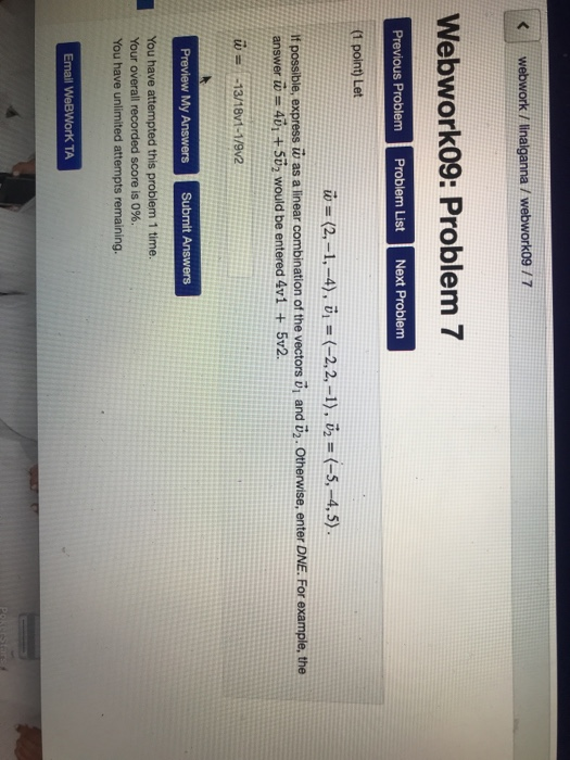 Solved webwork / linalganna / webwork09 / 7 Webwork09: | Chegg.com