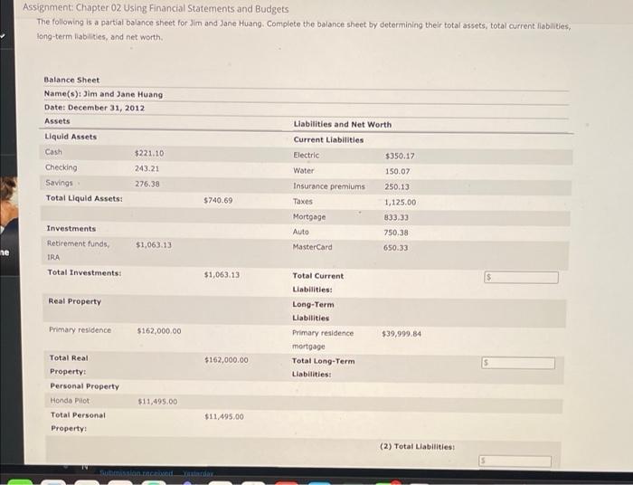 Solved Assignment Chapter 02 Using Financial Statements and | Chegg.com